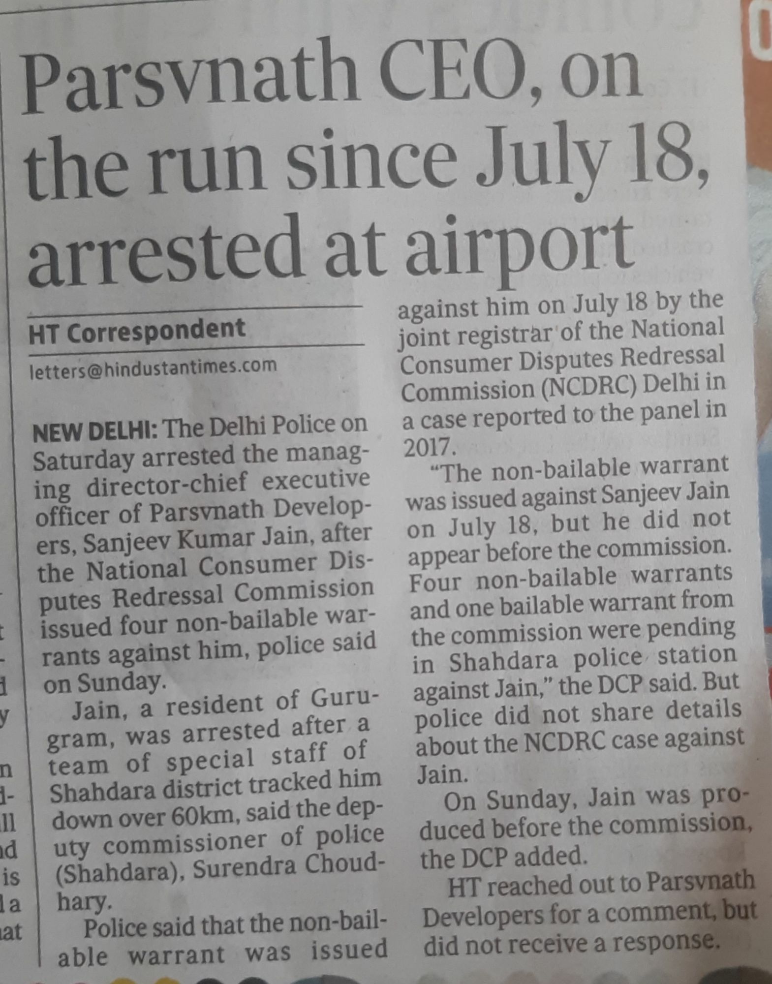 Parsvnath Developers CEO Arrested Sanjeev Kumar Jain – Latest Legal ...